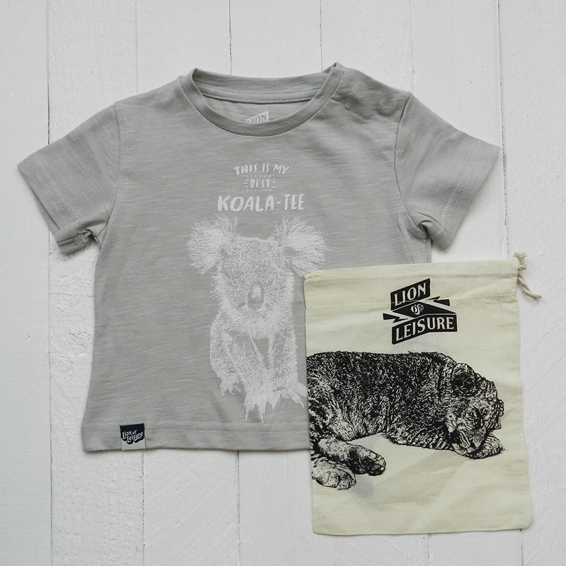 Lion of Leisure Baby T-shirt with 1-clr KOALA print: my best koala-tee ...